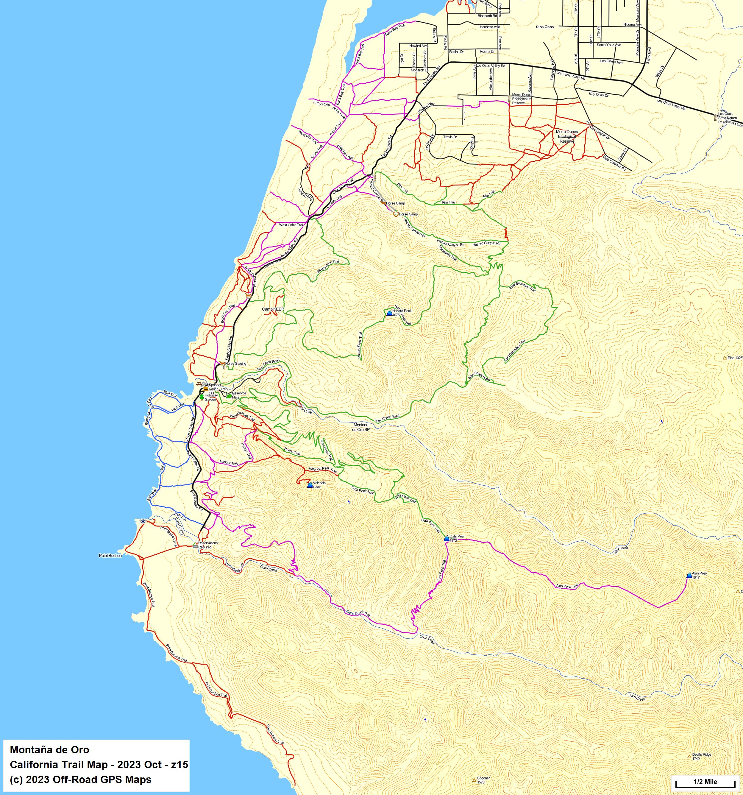 Montaña de Oro SP - California Trail Map